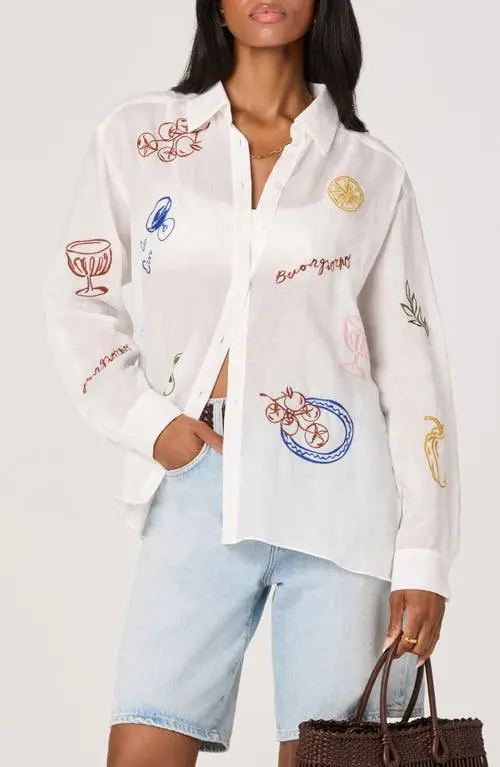 Astr The Label Trace Embroidered Button-up Shirt