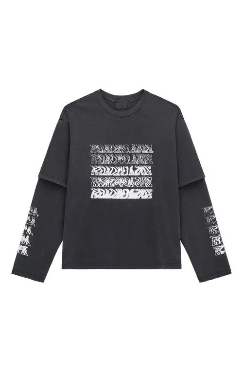 RtA Loris Double Layer Long Sleeve Graphic T-shirt - Black Smoky
