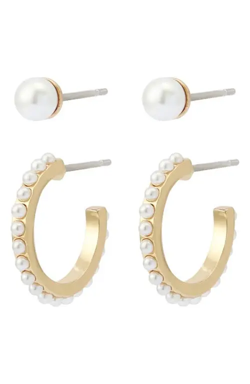 ALLSAINTS Set Of 2 Faux Pearl Stud & Huggie Hoop Set - Gold/pearl