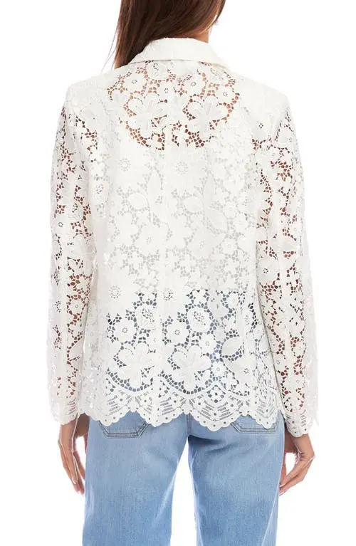 Karen Kane Scallop Trim Lace Blazer - Off White