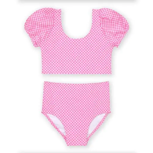 FLORENCE EISEMAN Gingham Puff Sleeve Bikini - Pink/white