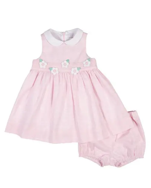 FLORENCE EISEMAN Linen-look Dress And Bloomer Set With Appliqué Flowers - Pink