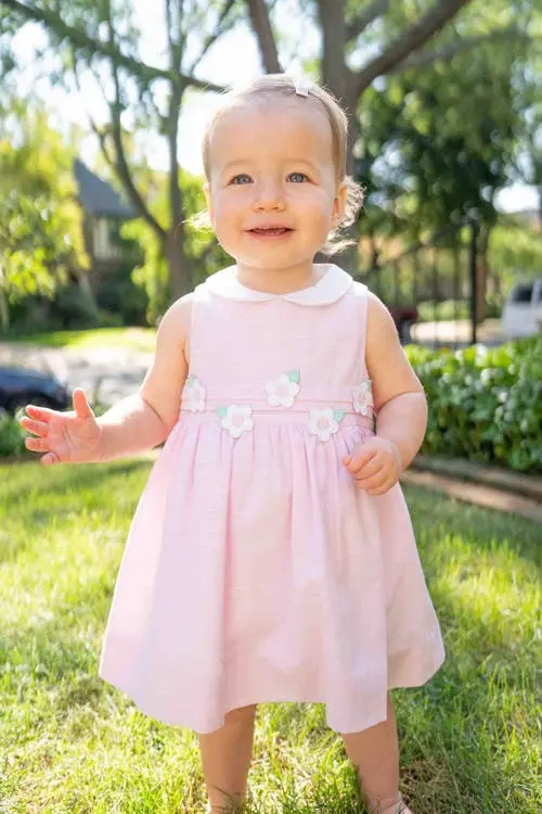 FLORENCE EISEMAN Linen-look Dress And Bloomer Set With Appliqué Flowers