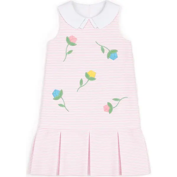 FLORENCE EISEMAN Striped Pique Dress With Appliqué Tulips