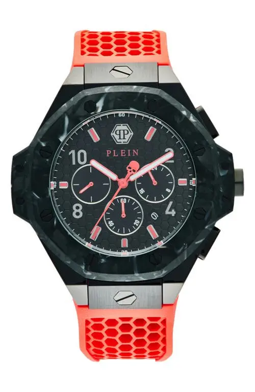 Philipp Plein Three Hand Quartz Chronograph Silicone Strap Watch - Ip Black