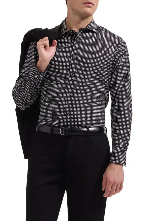 Bugatchi Axel Shaped Fit Geo Print Stretch Cotton Button-up Shirt - Black
