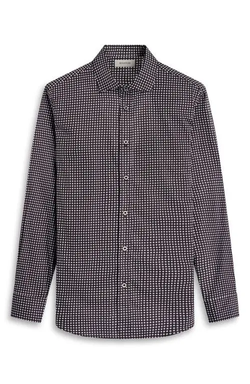 Bugatchi Axel Shaped Fit Geo Print Stretch Cotton Button-up Shirt - Black