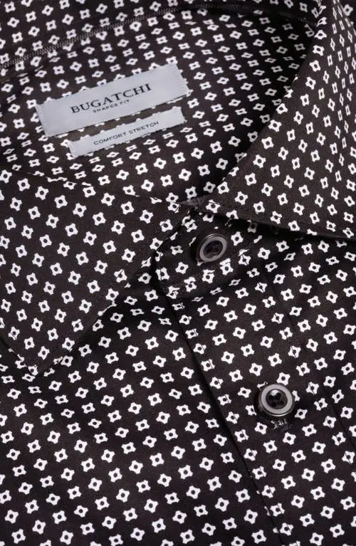 Bugatchi Axel Shaped Fit Geo Print Stretch Cotton Button-up Shirt - Black