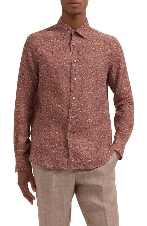 Bugatchi Julian Shaped Fit Floral Linen Button-up Shirt - Sienna