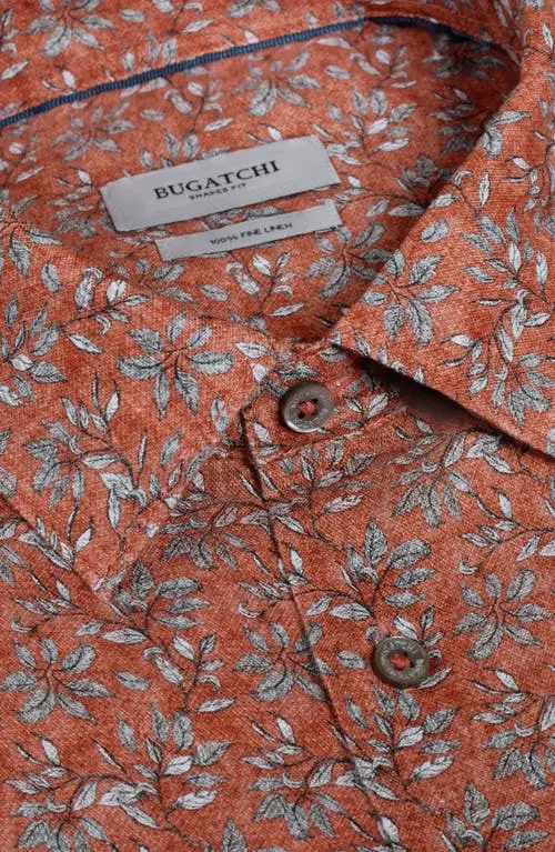 Bugatchi Julian Shaped Fit Floral Linen Button-up Shirt - Sienna