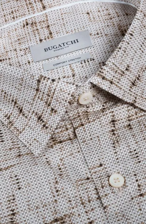 Bugatchi Julian Shaped Fit Abstract Geo Print Stretch Cotton Button-up Shirt - Khaki