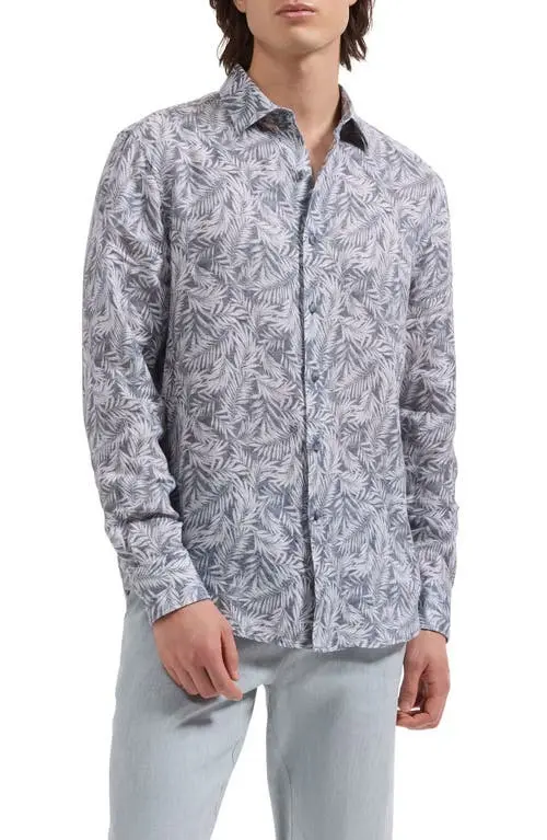 Bugatchi Julian Shaped Fit Palm Leaf Print Linen Button-up Shirt - Navy