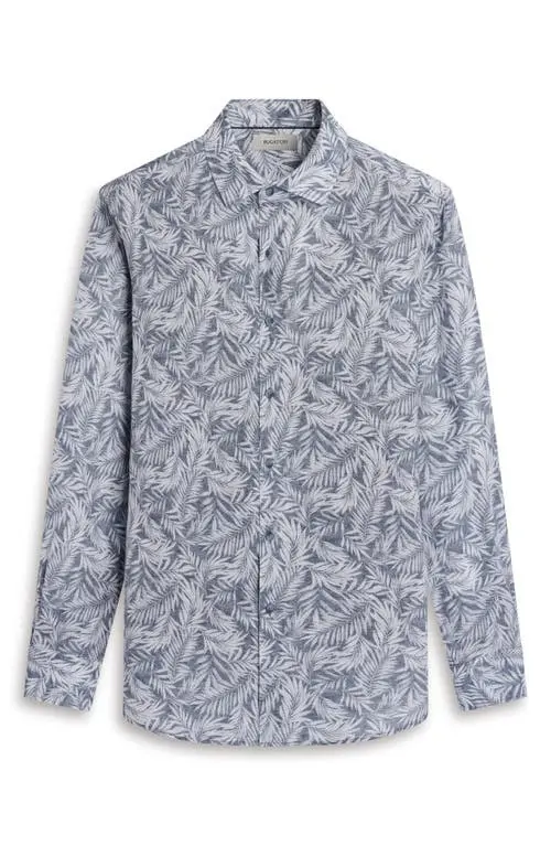 Bugatchi Julian Shaped Fit Palm Leaf Print Linen Button-up Shirt - Navy