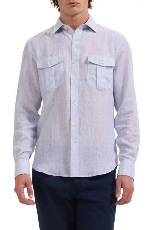 Bugatchi Jasper Linen Blend Button-up Shirt - Air Blue
