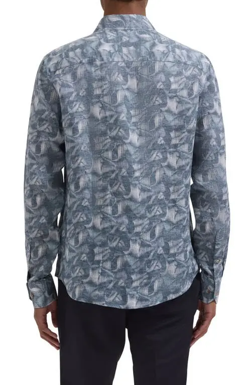Bugatchi Julian Shaped Fit Abstract Leaf Print Linen Button-up Shirt - Ether
