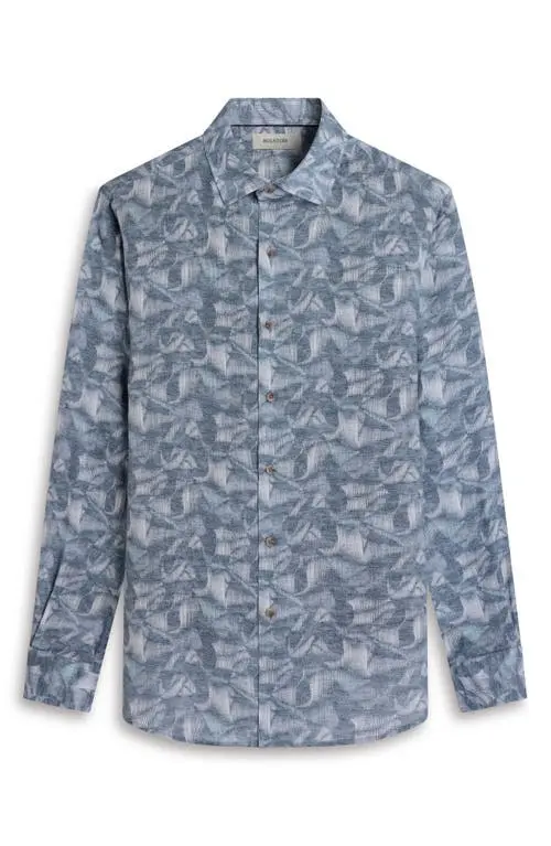 Bugatchi Julian Shaped Fit Abstract Leaf Print Linen Button-up Shirt - Ether