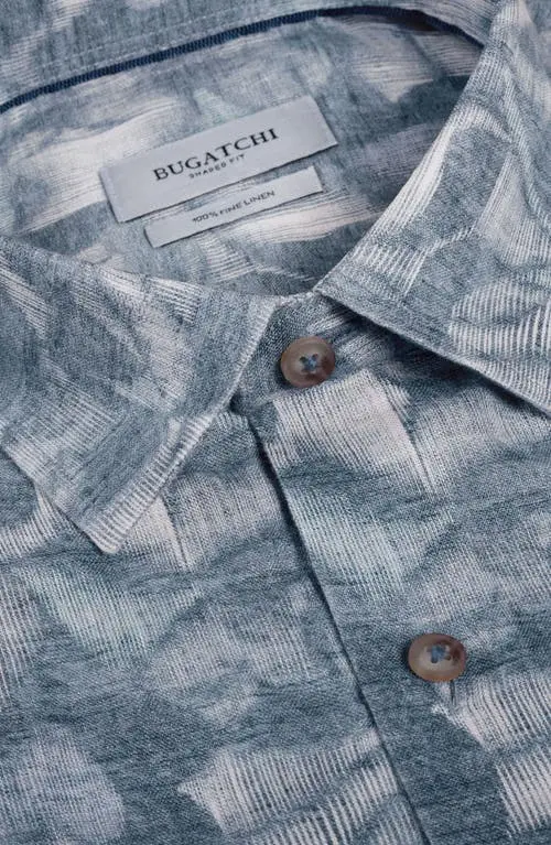 Bugatchi Julian Shaped Fit Abstract Leaf Print Linen Button-up Shirt - Ether