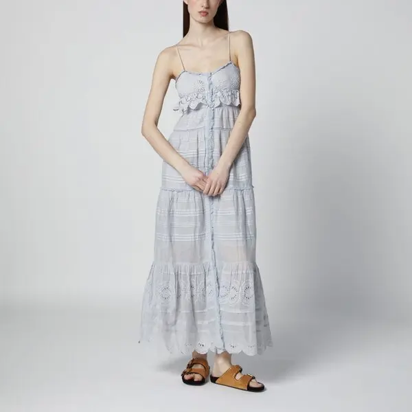 Isabel Marant Étoile Paule Long Cotton Dress With Lace - Light Blue