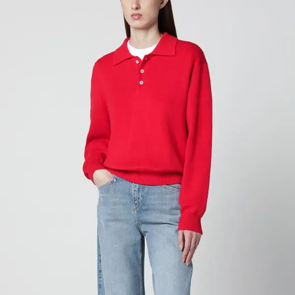 DUNST Polo Sweater In Cotton And Cashmere - Red