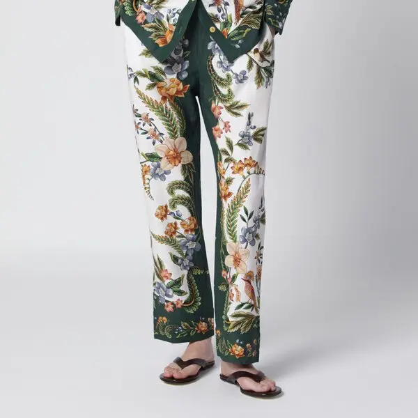Farm Rio Floral Embroidered Linen Blend Trousers - Multicolor