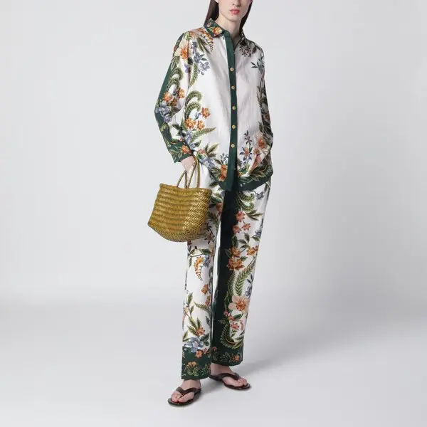 Farm Rio Floral Embroidered Linen Blend Trousers - Multicolor