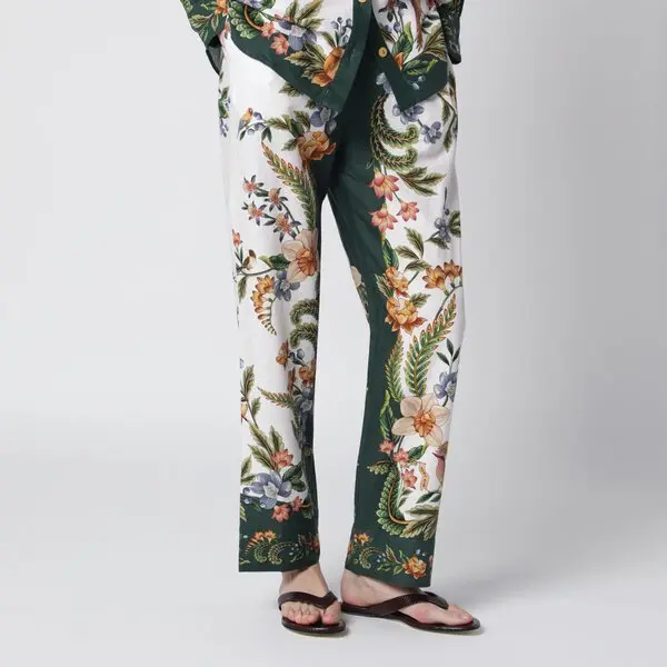 Farm Rio Floral Embroidered Linen Blend Trousers - Multicolor