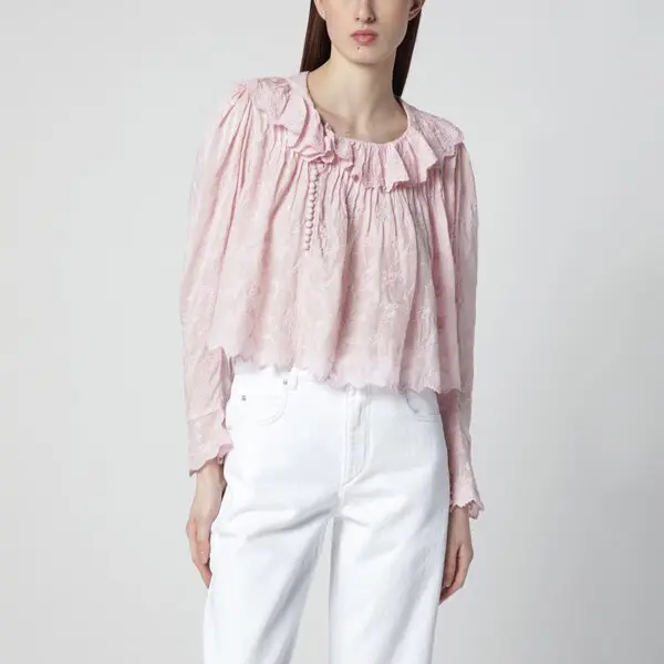 Isabel Marant Zelly Cotton And Silk Ruffled Blouse - Pink