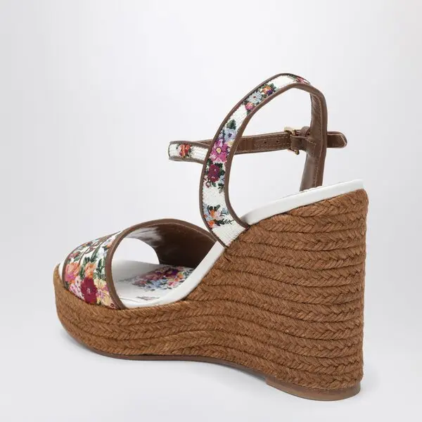 Dolce & Gabbana Wedge Sandals With Floral Embroidery And Logo Detail - White