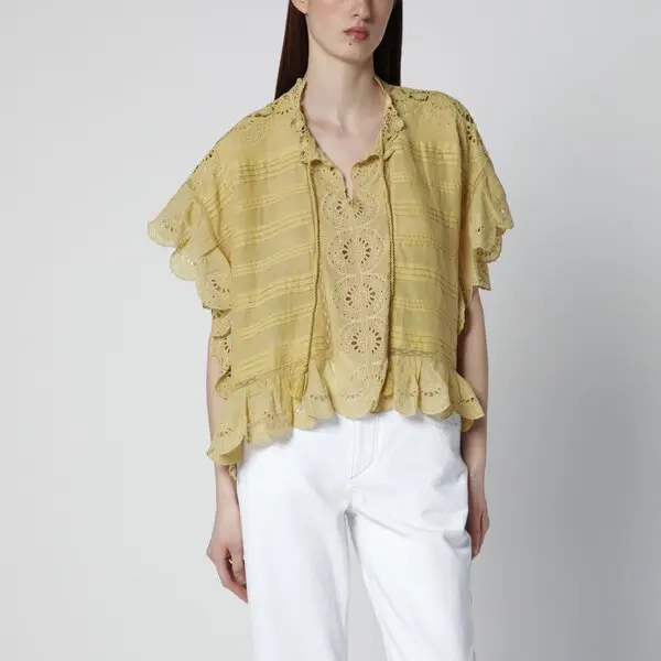 Isabel Marant Ochre Payton Cotton Blouse With Floral Lace - Yellow