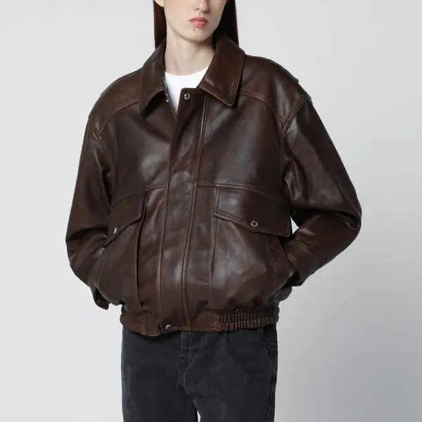 DUNST Leather Bomber Jacket - Brown