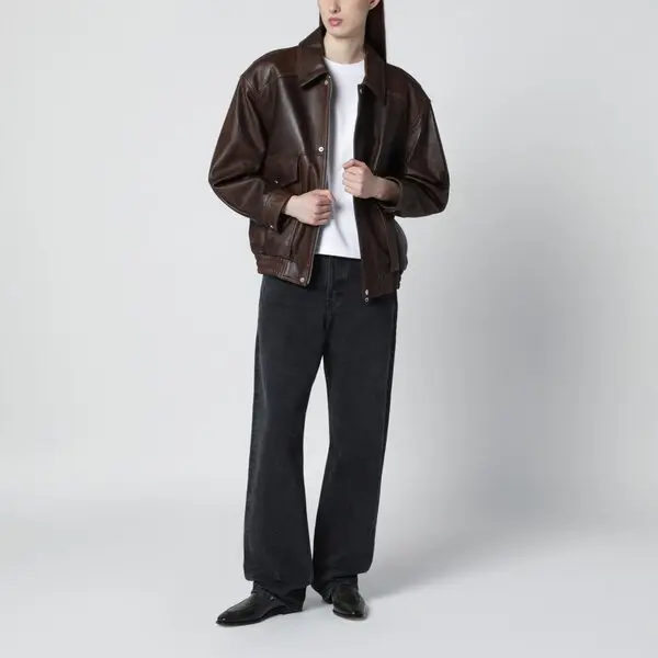 DUNST Leather Bomber Jacket - Brown