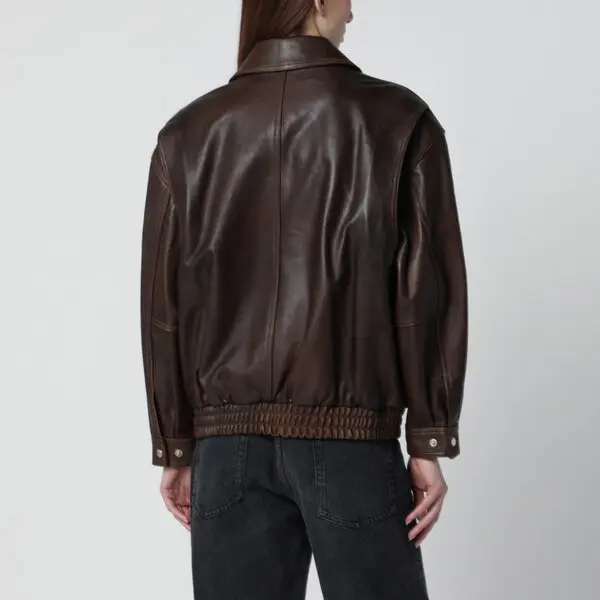 DUNST Leather Bomber Jacket - Brown