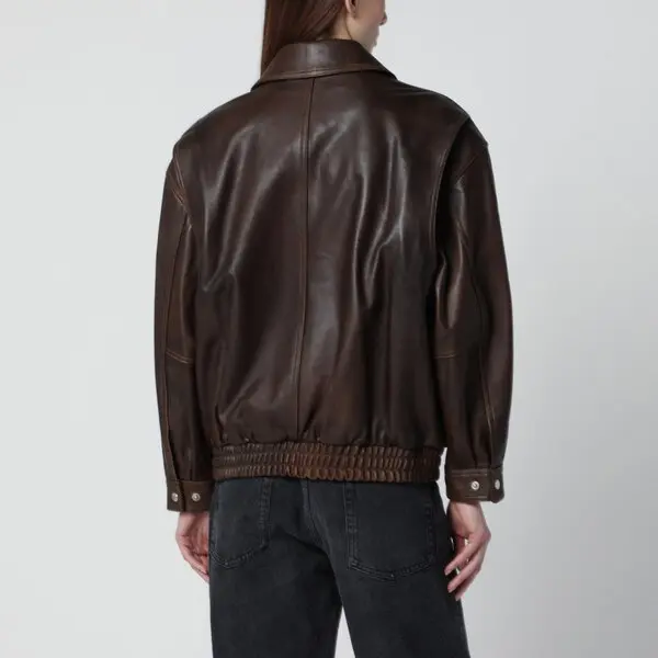 DUNST Leather Bomber Jacket - Brown