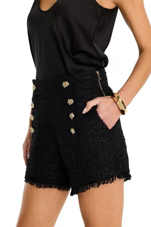 THE NOLI SHOP Tamara Tweed Button Shorts - Black