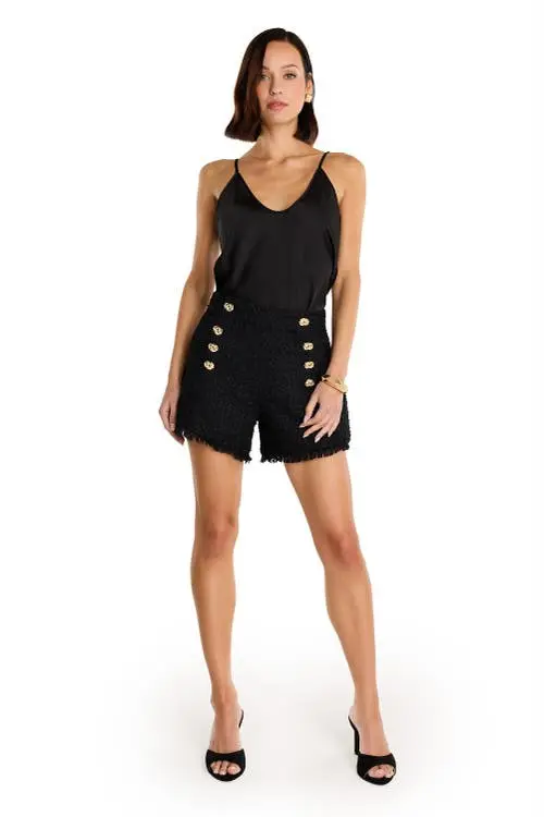 THE NOLI SHOP Tamara Tweed Button Shorts - Black