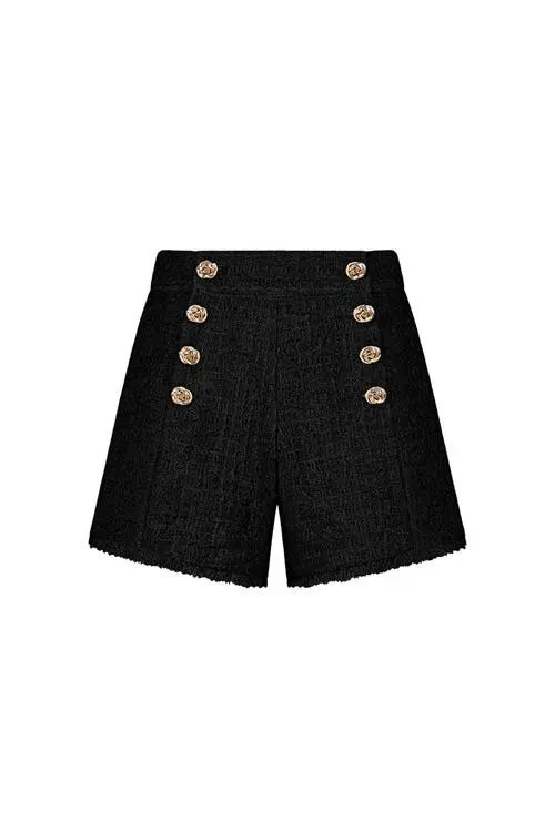 THE NOLI SHOP Tamara Tweed Button Shorts - Black