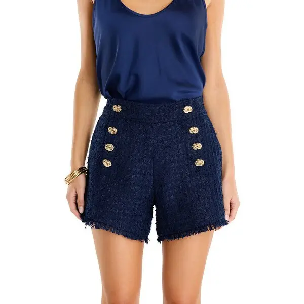 THE NOLI SHOP Tamara Tweed Button Short - Navy