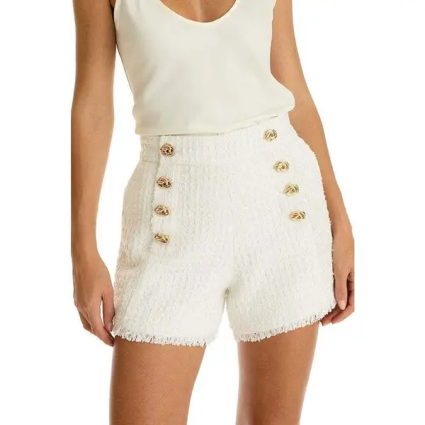 THE NOLI SHOP Tamara Tweed Button Shorts - White