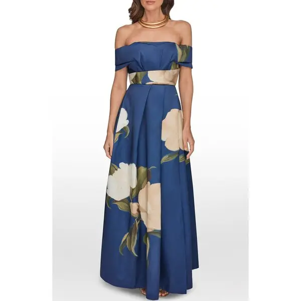 Donna Karan New York Floral Off-the-shoulder Gown - Ink Multi