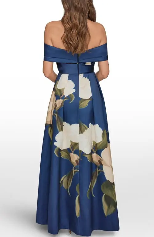 Donna Karan New York Floral Off-the-shoulder Gown