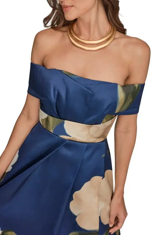 Donna Karan New York Floral Off-the-shoulder Gown