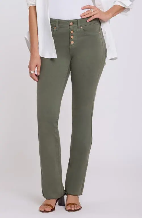 NYDJ Barbara Frayed Exposed Button Bootcut Jeans - Desert Green