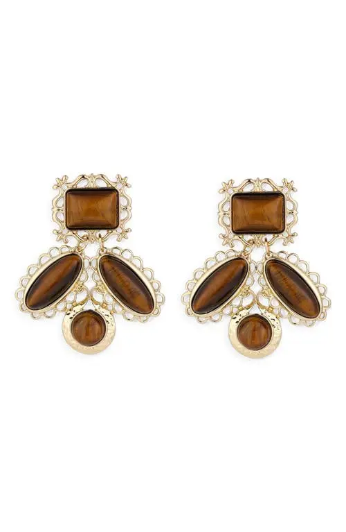 PETIT MOMENTS Wisteria Stone Drop Earrings - Gold/brown