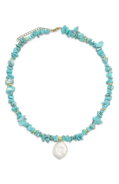PETIT MOMENTS Vetta Freshwater Pearl Pendant Necklace - Turquoise