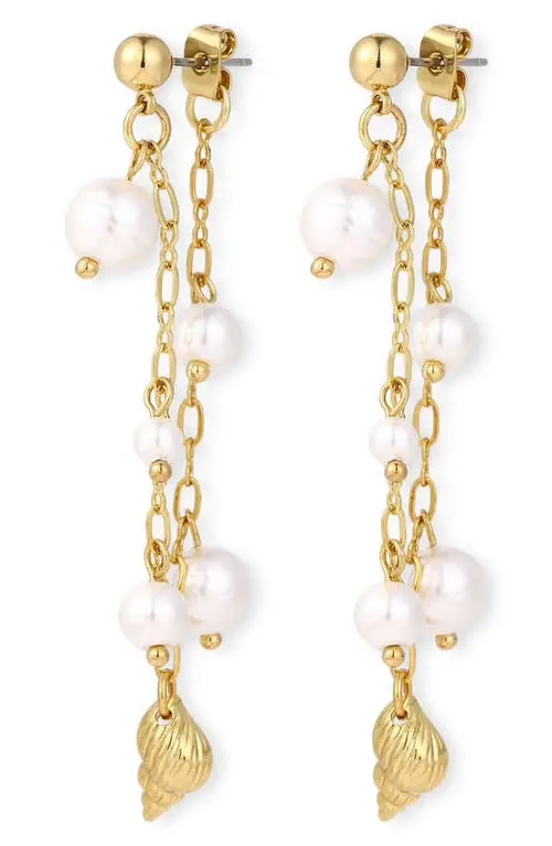 PETIT MOMENTS Dune Faux Pearl Chain Drop Earrings - Gold