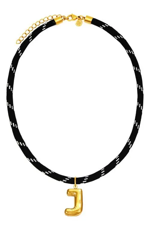 PETIT MOMENTS Bubble Initial Pendant Cord Necklace - Black-j