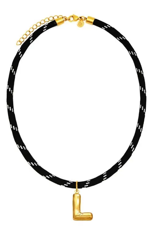 PETIT MOMENTS Bubble Initial Pendant Cord Necklace - Black-l