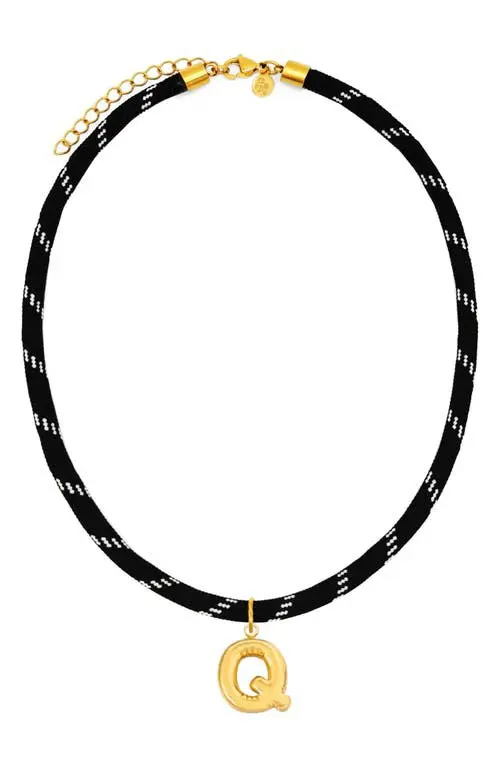 PETIT MOMENTS Bubble Initial Pendant Cord Necklace - Black-q