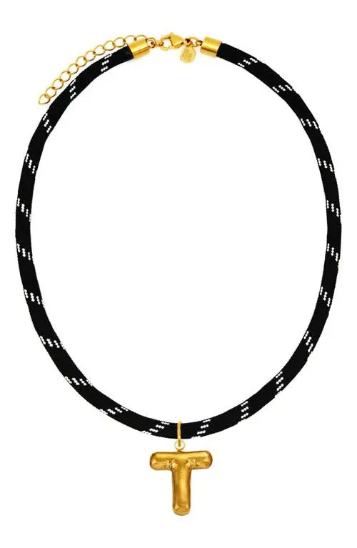 PETIT MOMENTS Bubble Initial Pendant Cord Necklace - Black-t
