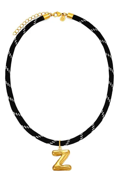 PETIT MOMENTS Bubble Initial Pendant Cord Necklace - Black-z